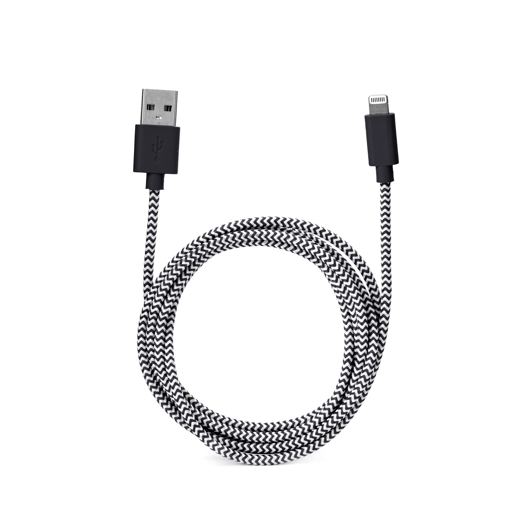 iPhone Lightning Black Cotton Braided Charging Cable — Kikkerland ...